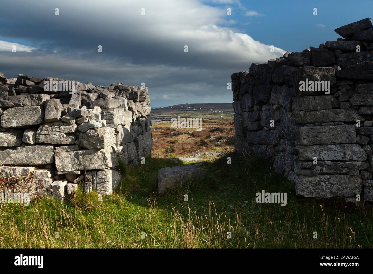 Dun Eoghanachta, a stone fort on Inishmore on Inishmore island, largest ...