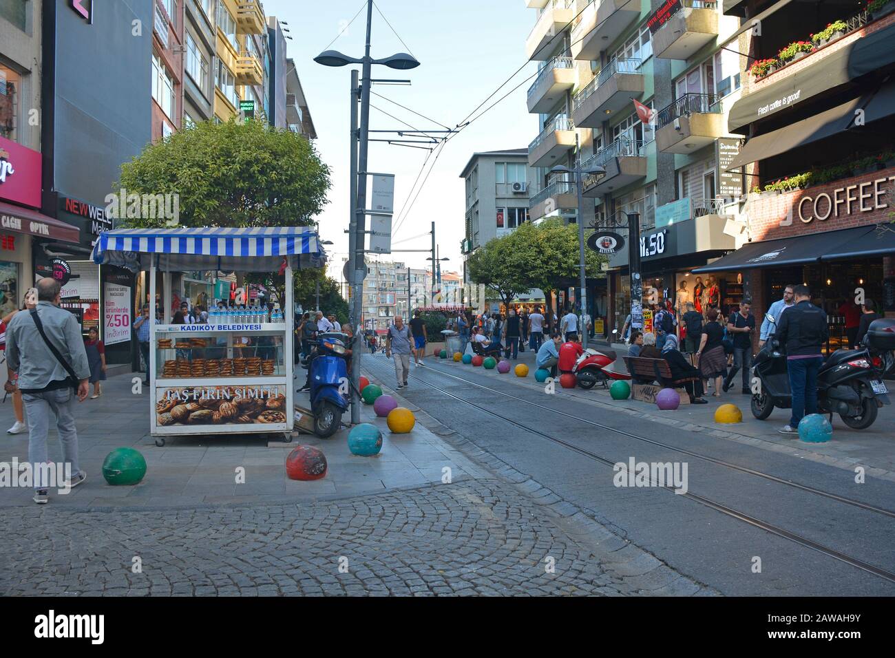 Istanbul, Turkey - September 17th 2019. A busy high street in the Moda ...