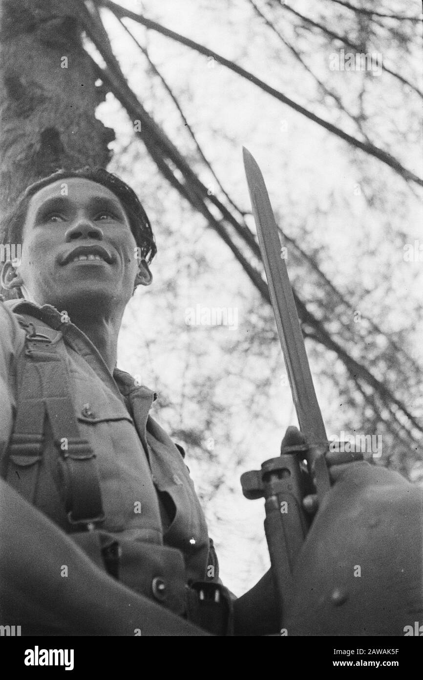 Borneo description: Soldier with bayonet Date: February 1947 Location ...