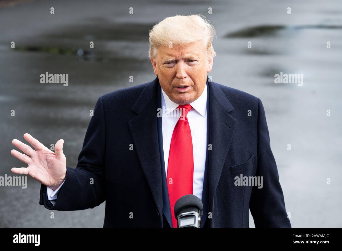 President Donald Trump talking with the press near the South Lawn of ...
