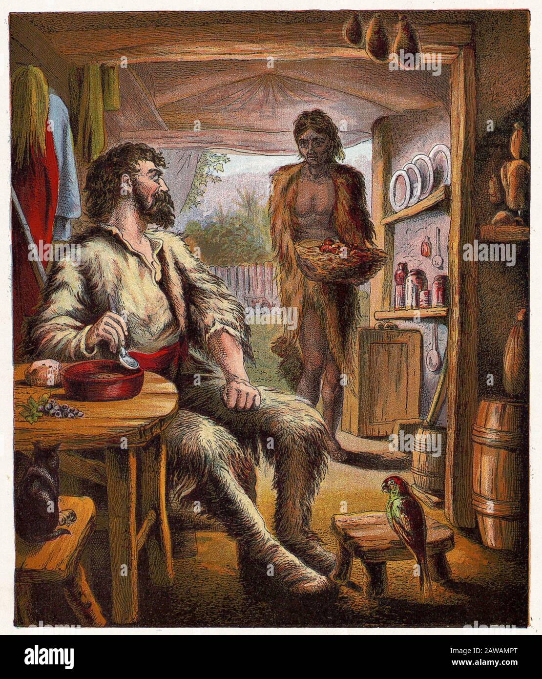 1870 ca , USA : ROBINSON CRUSOE and FRIDAY , engraving by the british ...