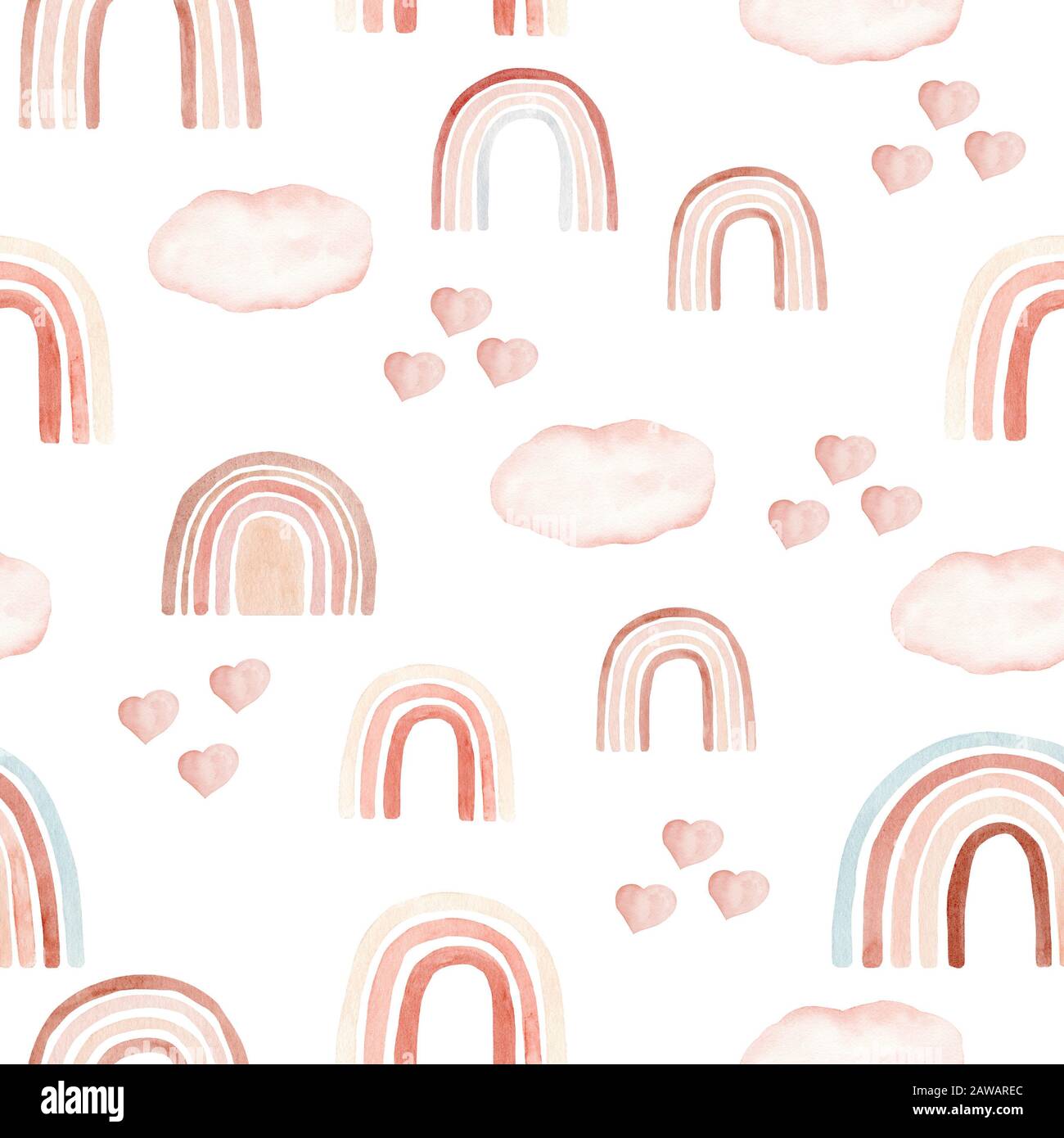 Cute watercolor rainbows and hearts seamless pattern in pastel colors ...