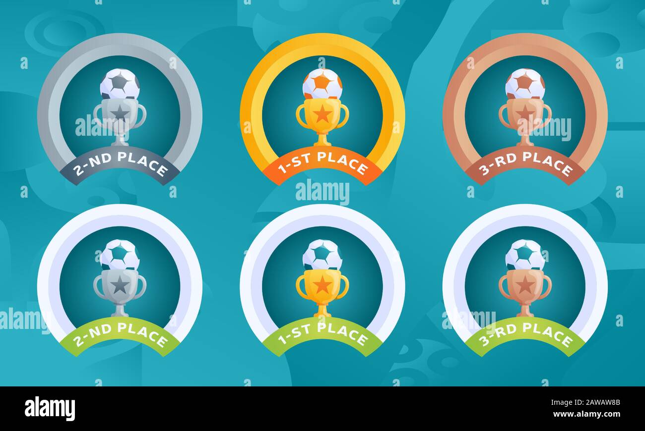 Football 2020 tournament final stage medals for prize places with a cup ...