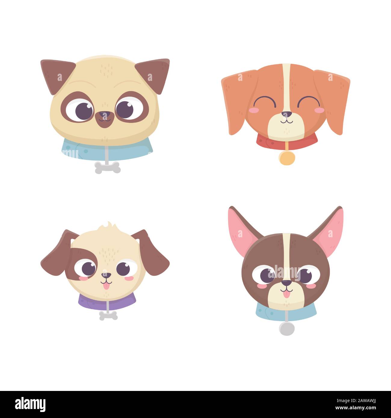 cute faces dog different pedigree domestic cartoon animal, collection ...