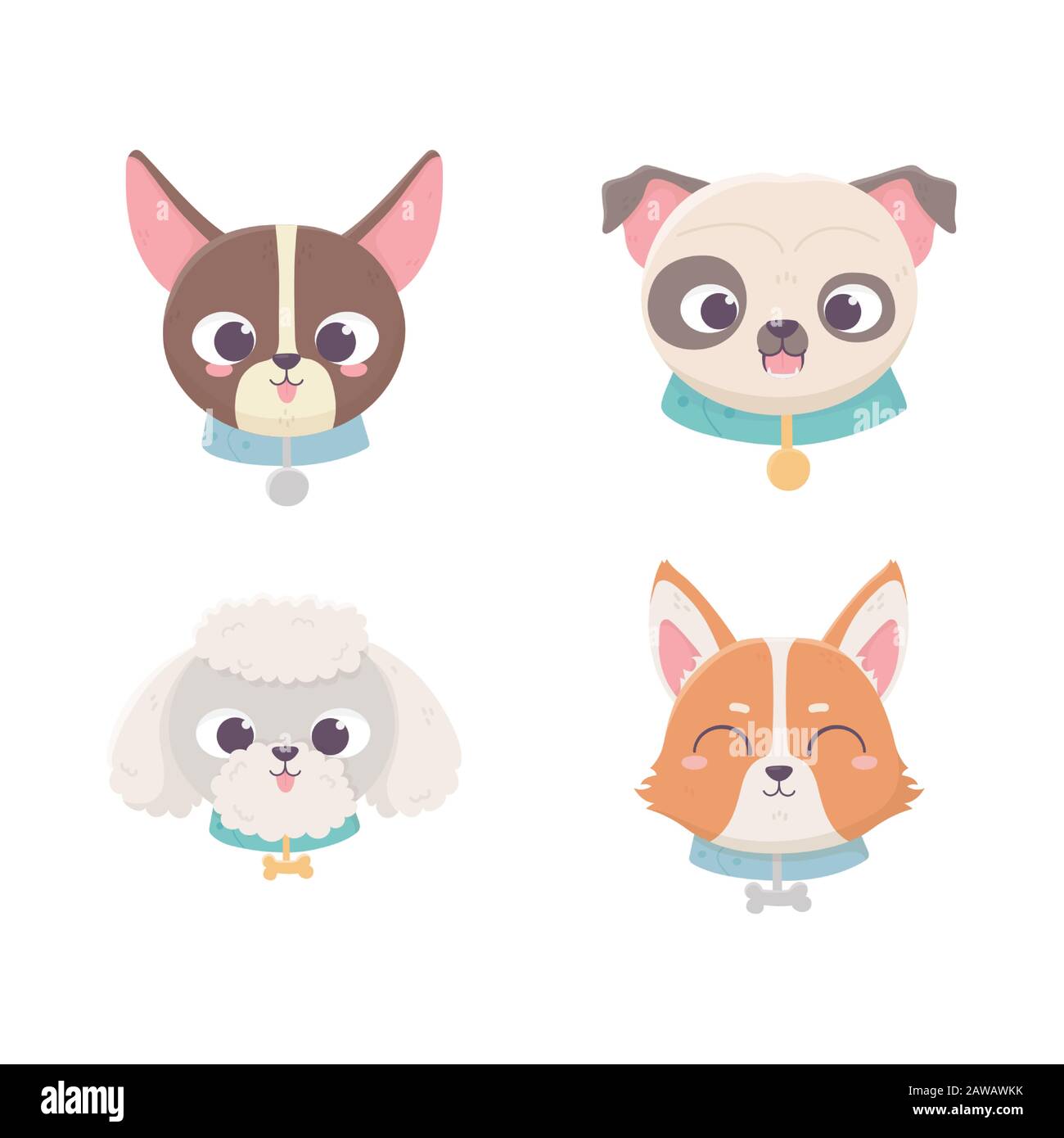 cute faces dog different pedigree domestic cartoon animal, collection ...