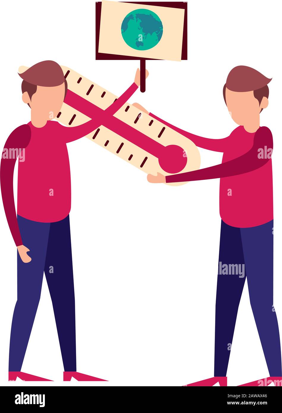 group of men lifting thermometer and protest banner Stock Vector Image ...