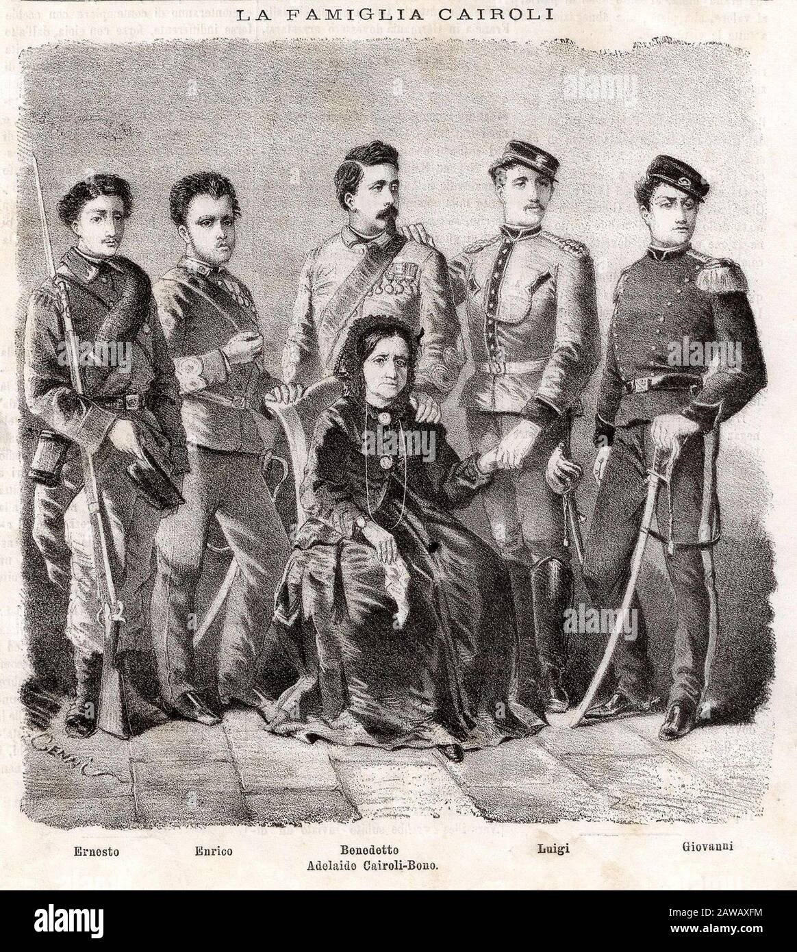 1871 , ITALY : Illustration by painter CENNI of CAIROLI FAMILY from a ...