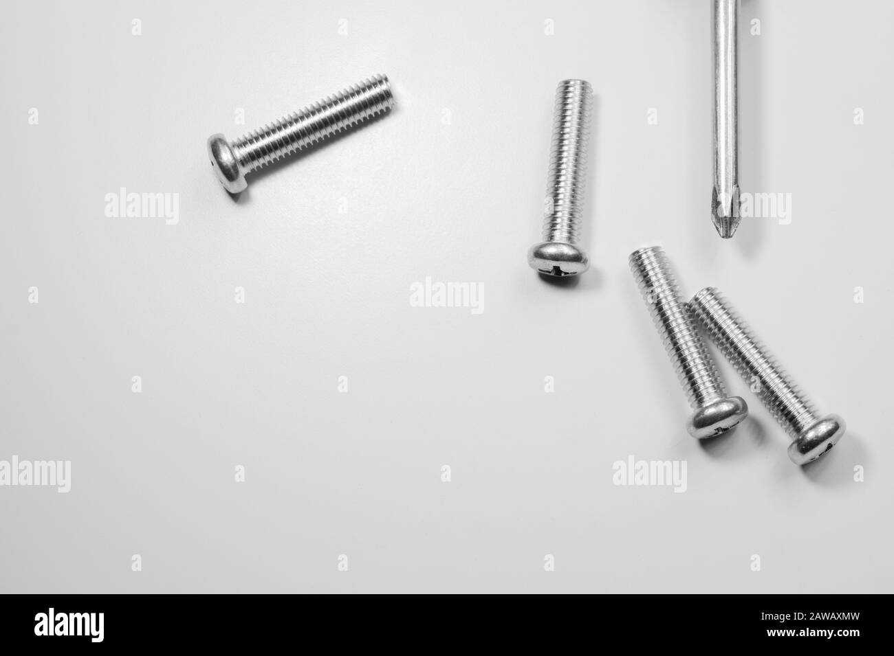 Steel screw on a white background. working tools Stock Photo - Alamy