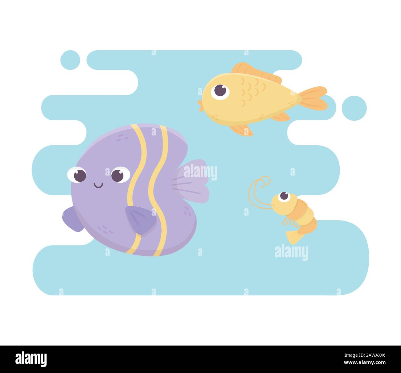 fishes and shrimp life cartoon under the sea vector illustration Stock ...