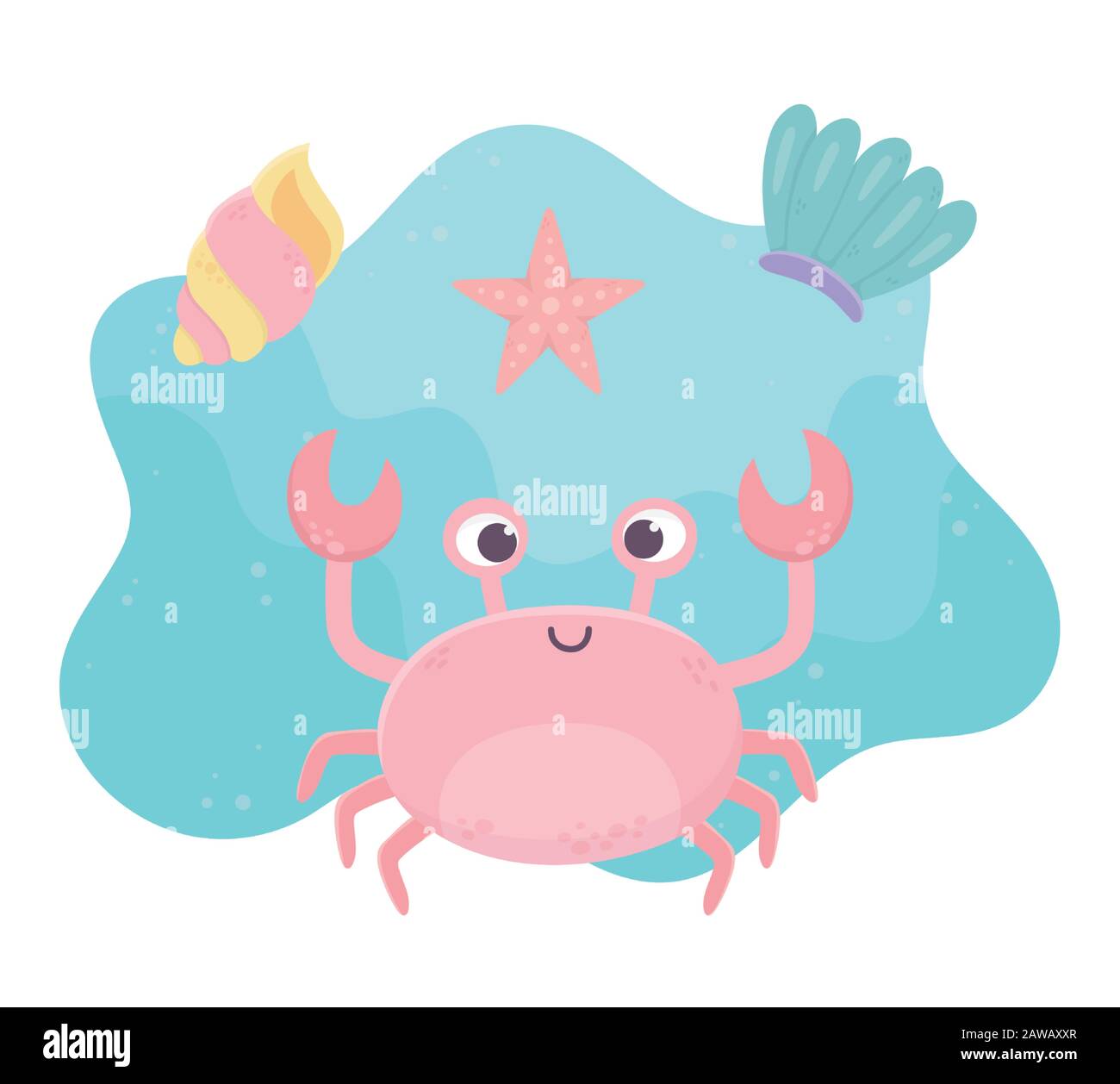 crab starfish and shell life cartoon under the sea vector illustration ...