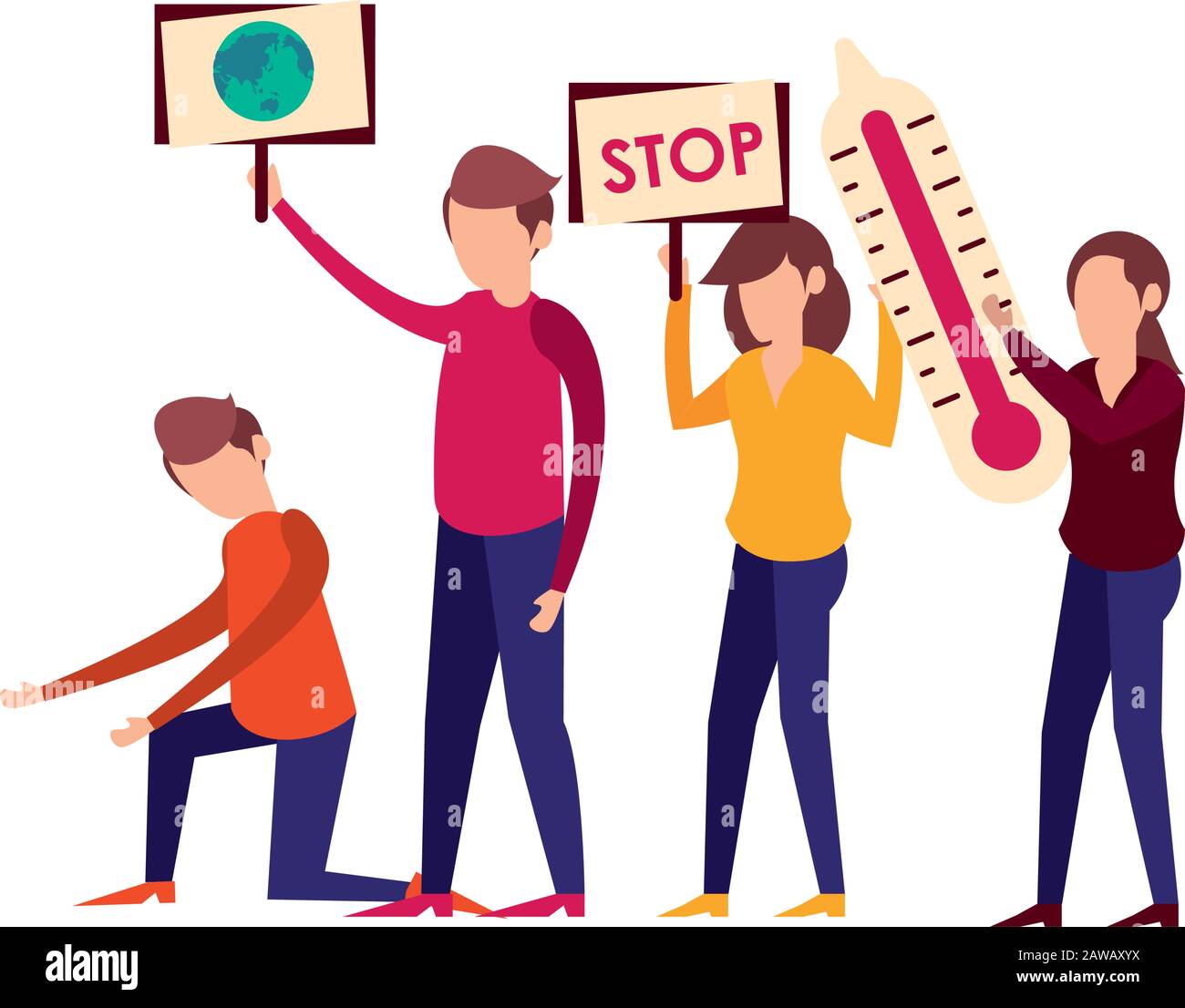 people lifting thermometer and protest label Stock Vector Image & Art ...