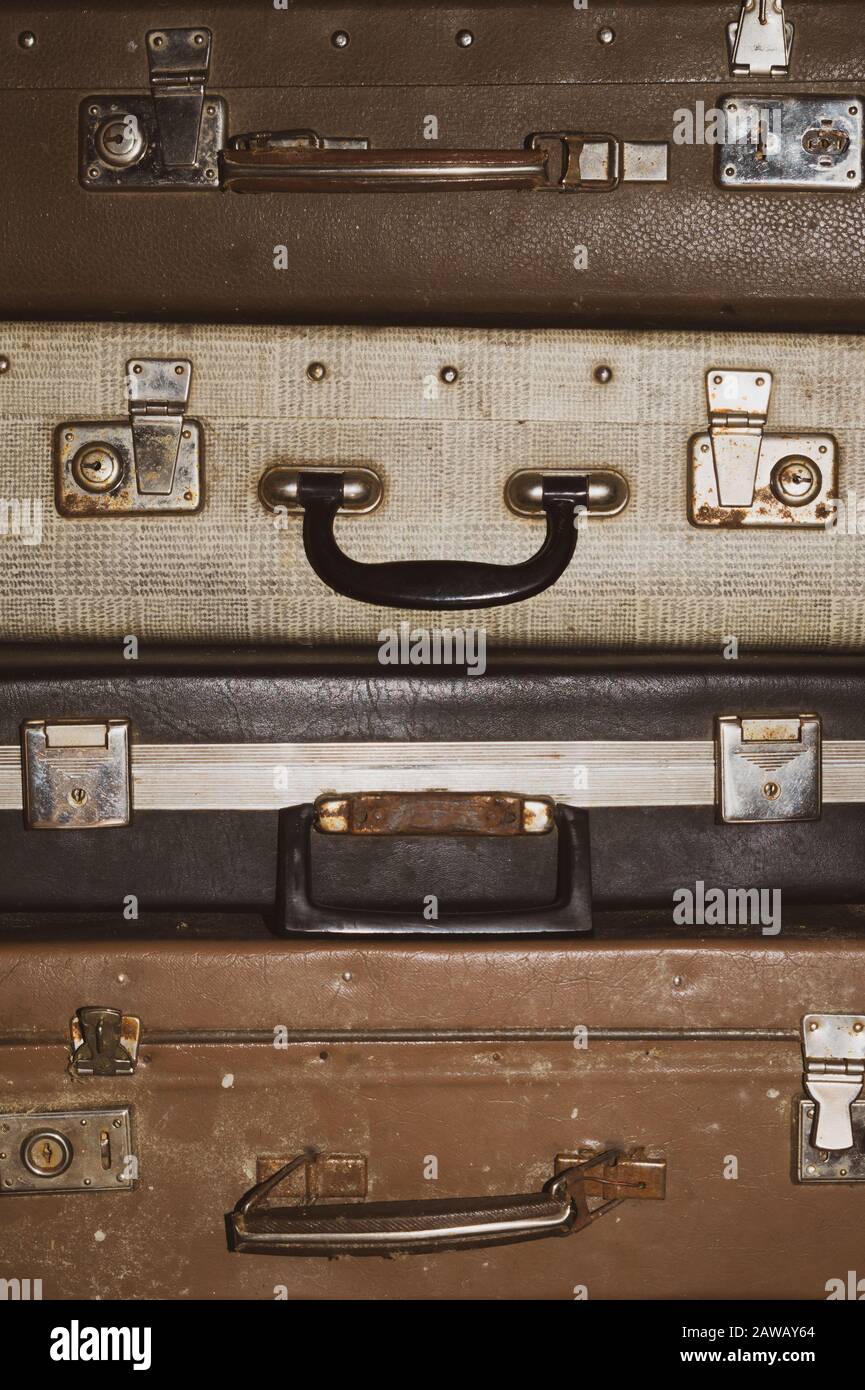 Retro suitcases. old luggage. vintage baggage. retro case background ...
