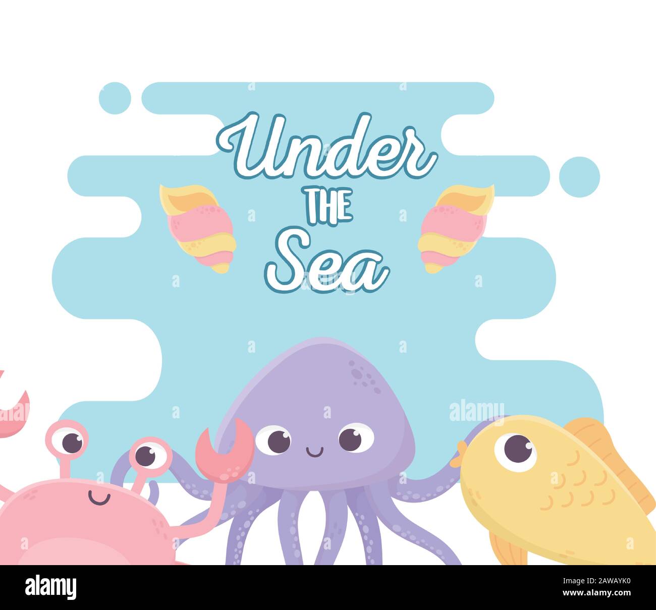 fish octopus crab snails life cartoon under the sea vector illustration ...