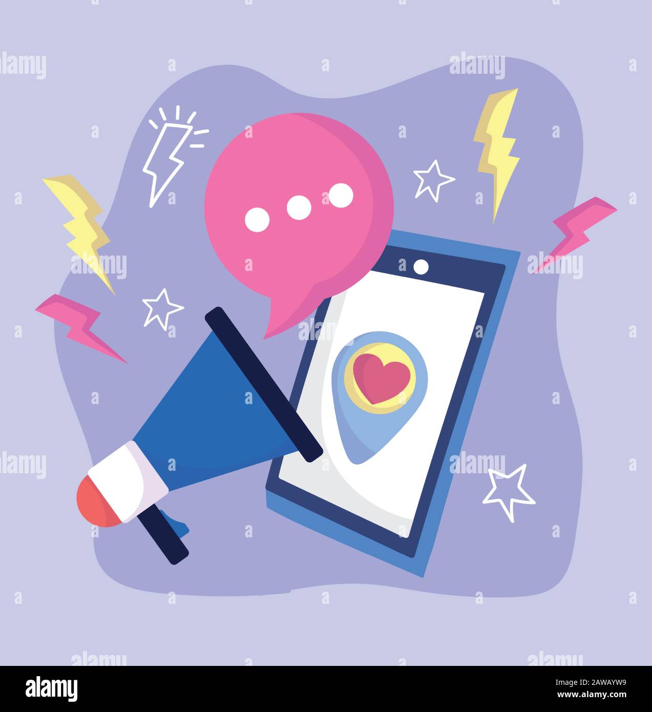 social media smartphone speaker love romantic chat vector illustration ...