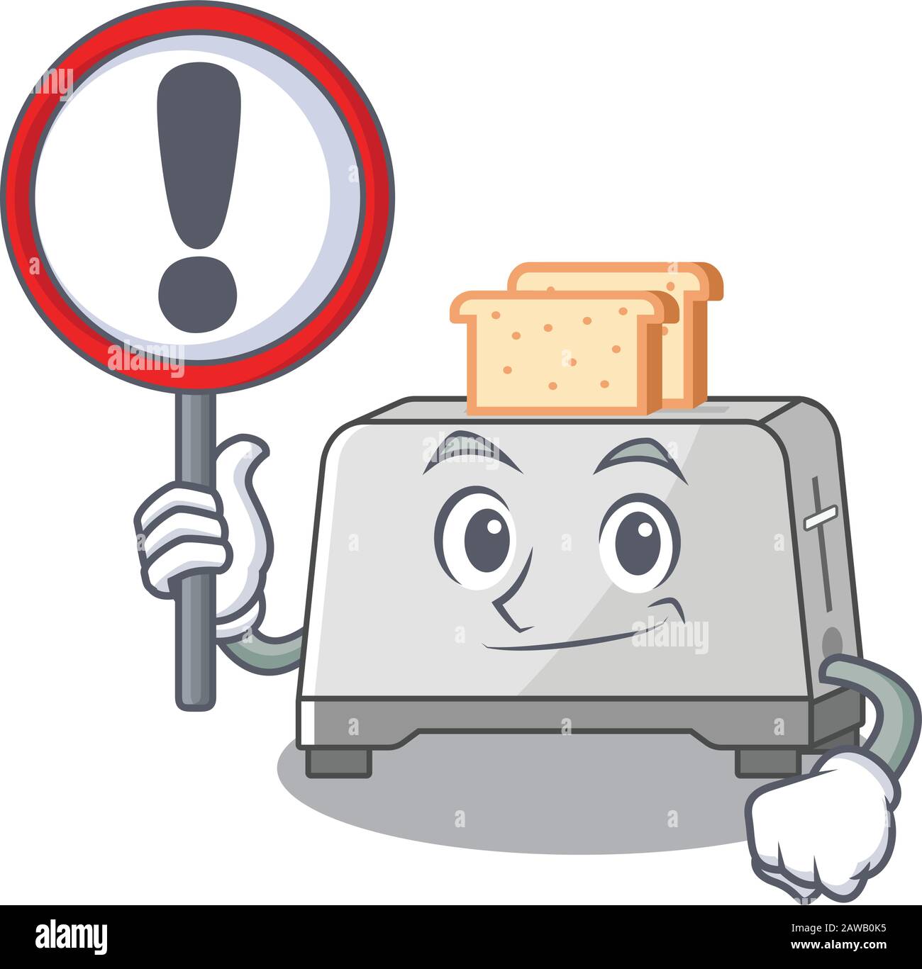 cute mascot character style of bread toaster raised up a sign Stock ...