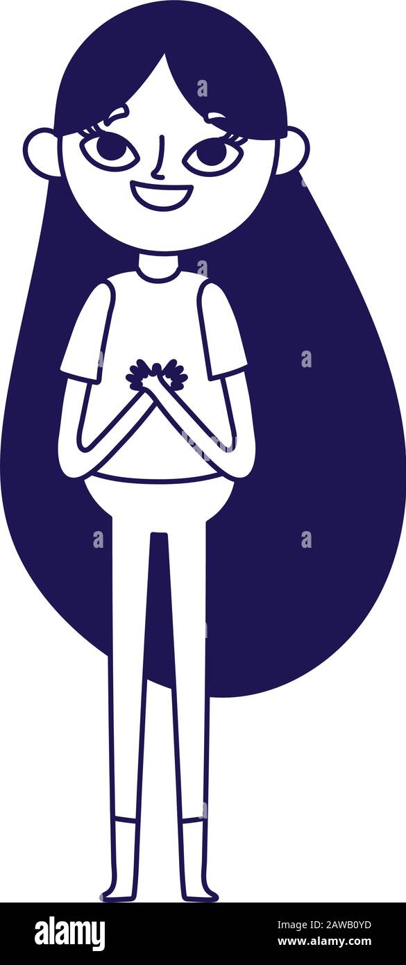 cute teen girl standing cartoon character on white background vector ...