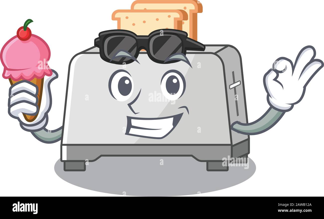 happy face bread toaster cartoon design with ice cream Stock Vector ...