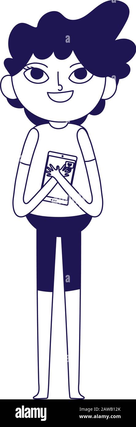 teen boy holding smartphone device social media vector illustration ...