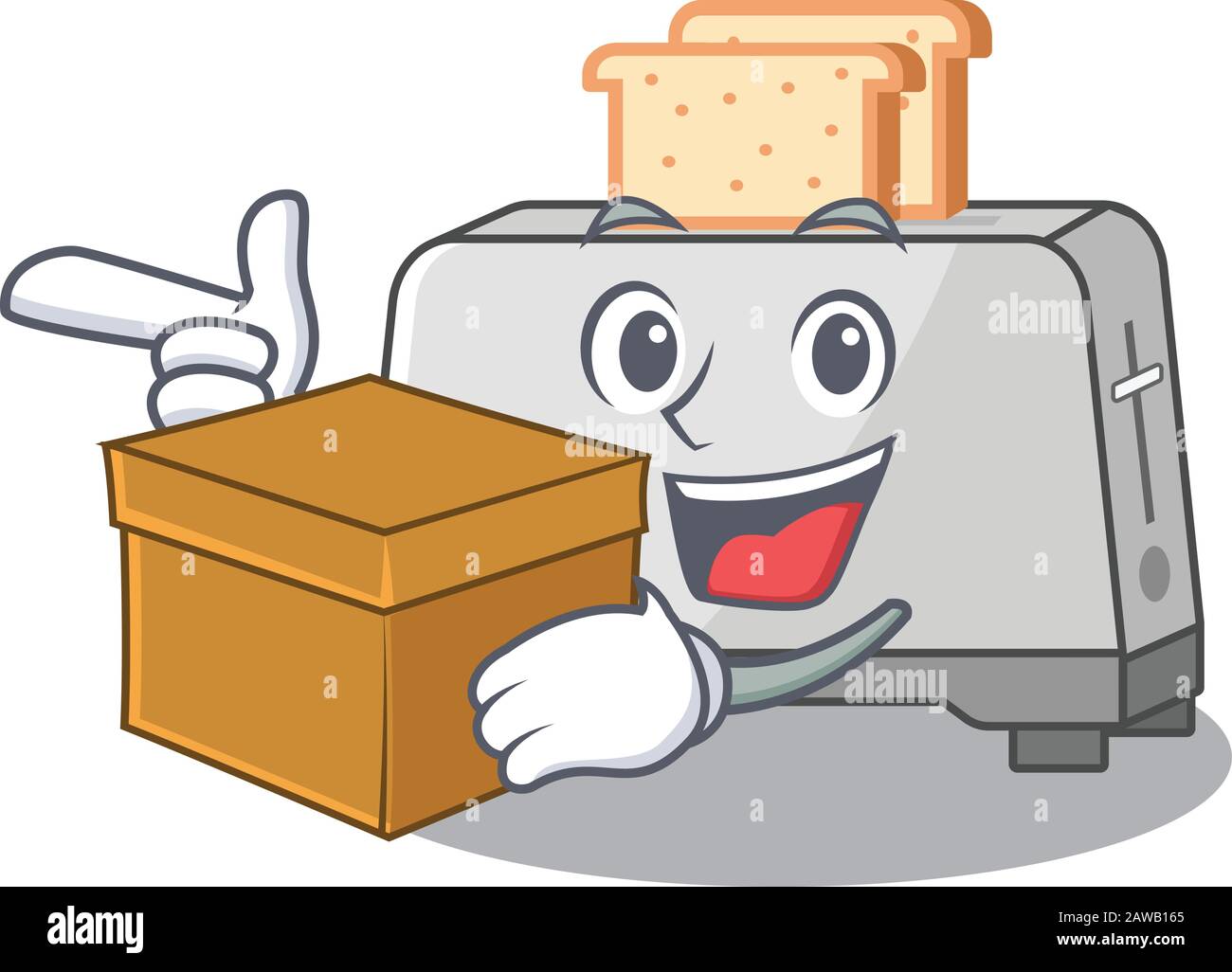 Cute bread toaster cartoon character having a box Stock Vector Image ...