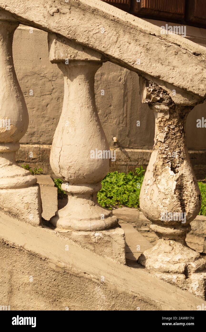 Stone balustrade. railing with antique pillars. classic architecture ...
