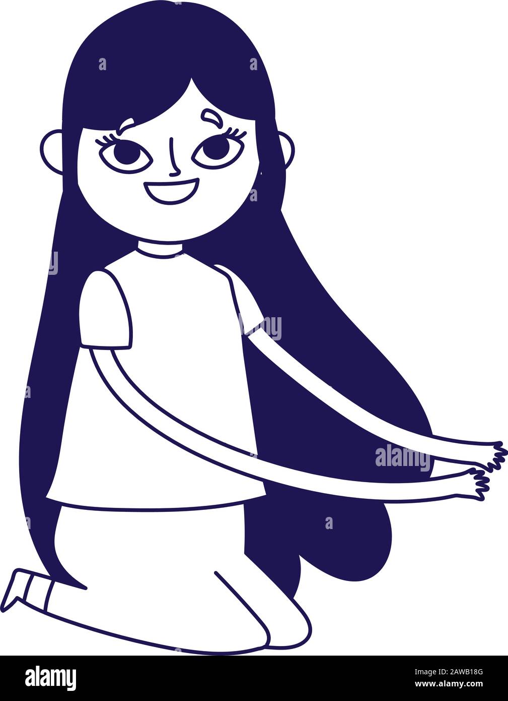 kneeling young woman cartoon character on white background vector ...