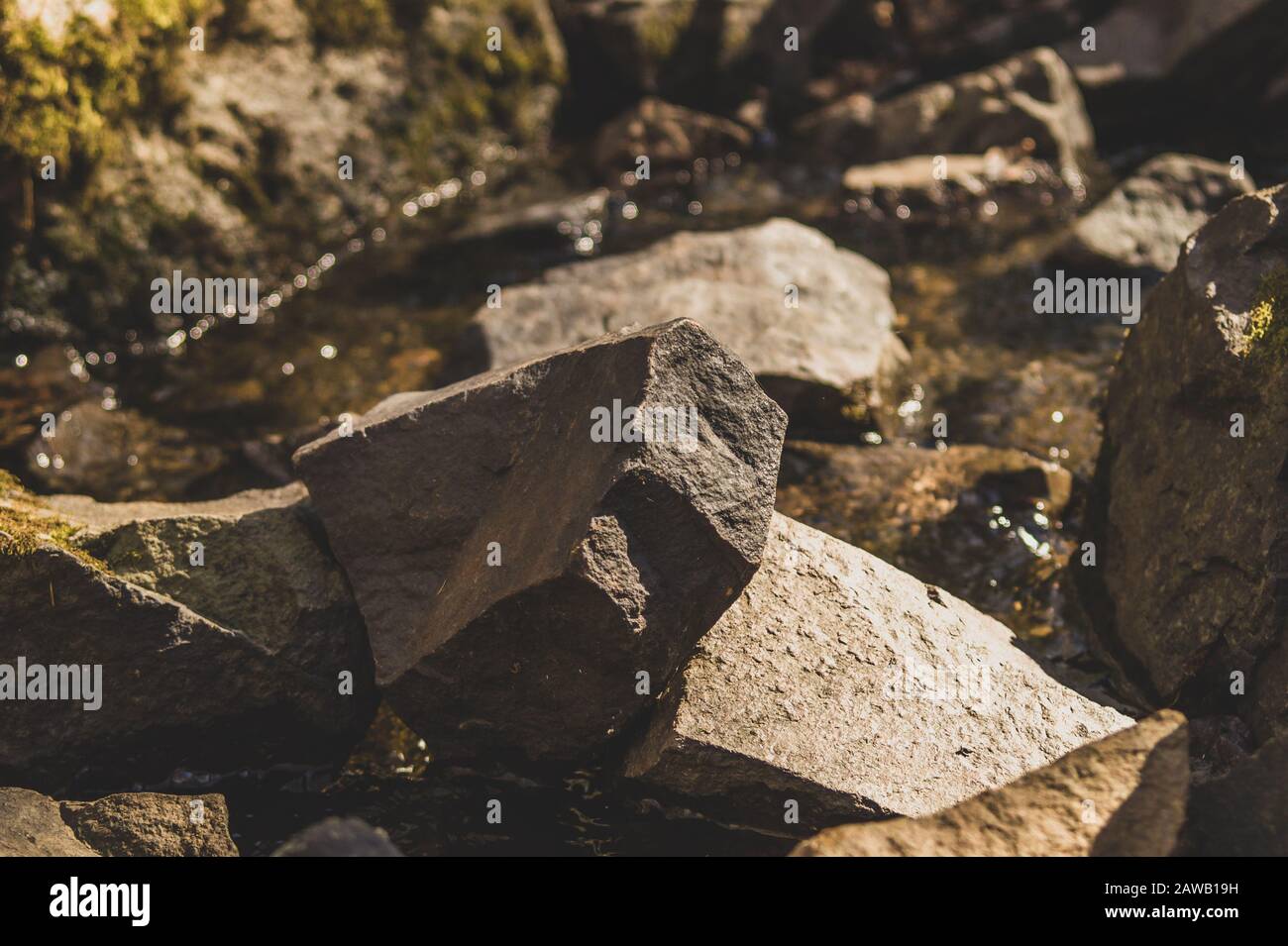 small stone turrets in the forest. stone sculptures background Stock ...