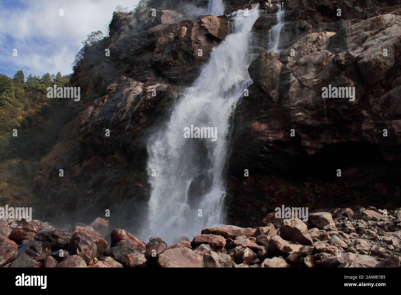 beautiful jang waterfalls or nuranang waterfalls, surrounded by ...