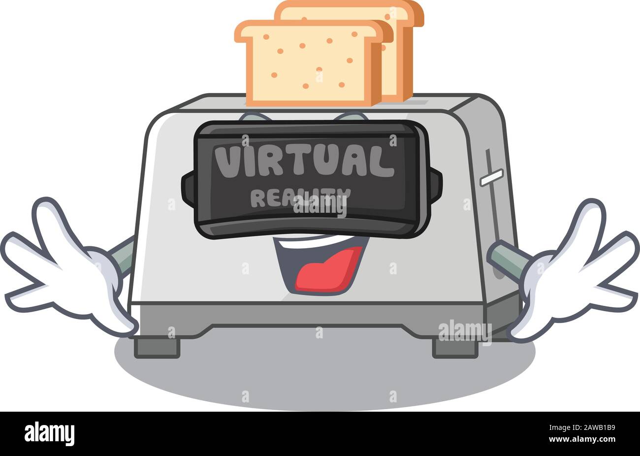 A Picture of bread toaster character wearing Virtual reality headset ...