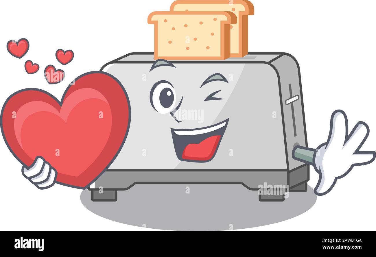Romantic bread toaster cartoon picture holding a heart Stock Vector ...