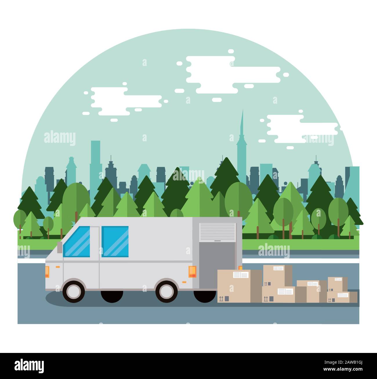 van delivery service on the road scene Stock Vector Image & Art - Alamy