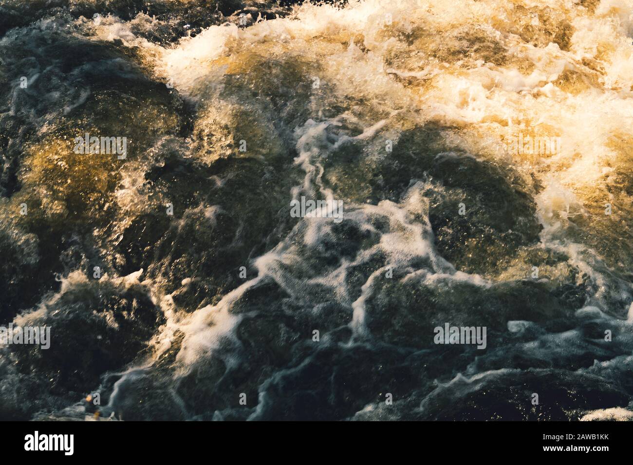 Water stream with foam. falling river water. waterfall flow. water ...