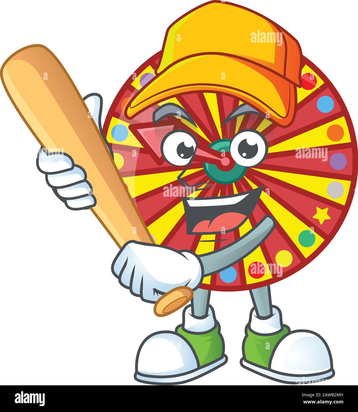 An active healthy wheel fortune mascot design style playing baseball ...