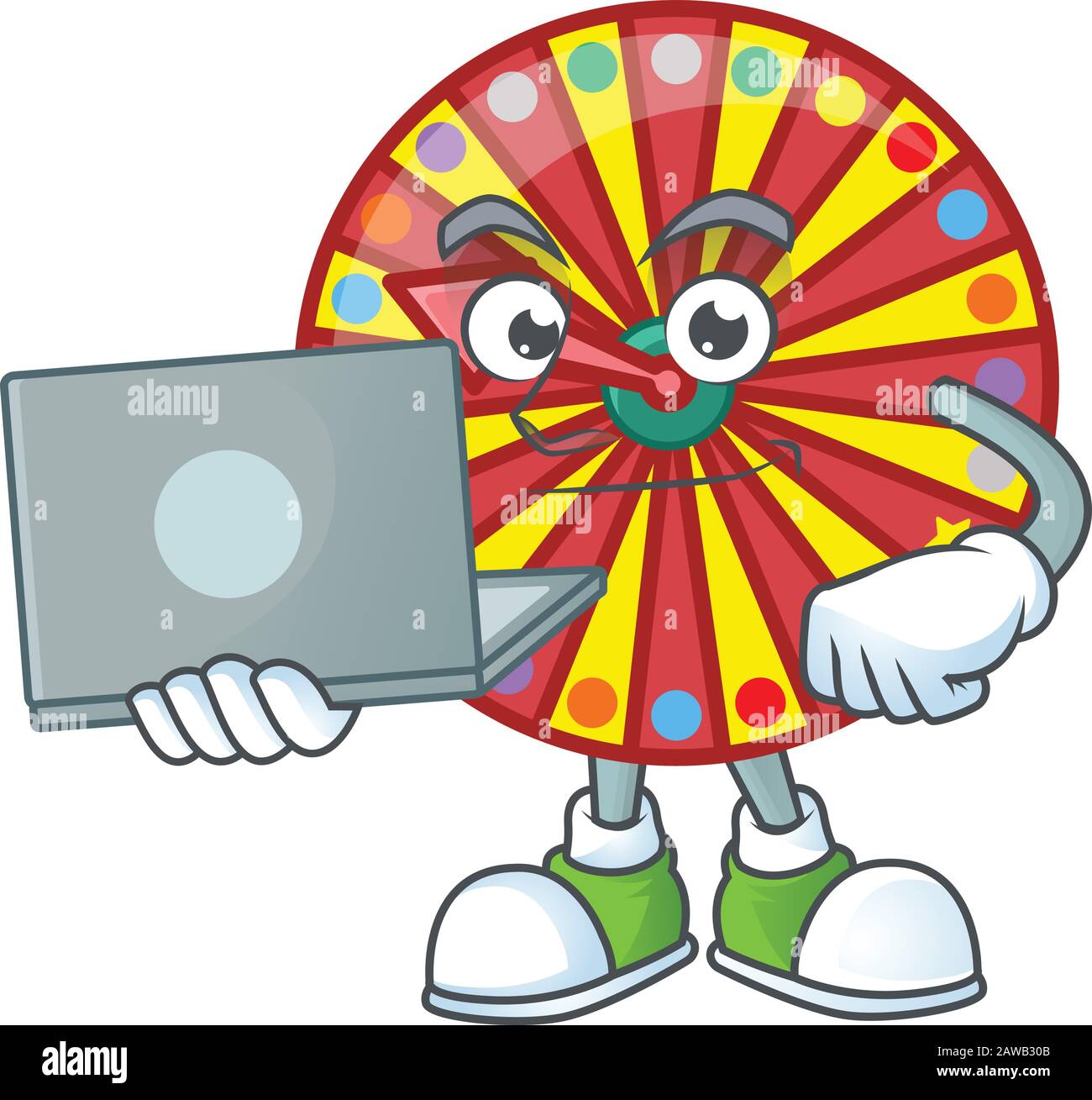 A smart wheel fortune mascot icon working with laptop Stock Vector ...