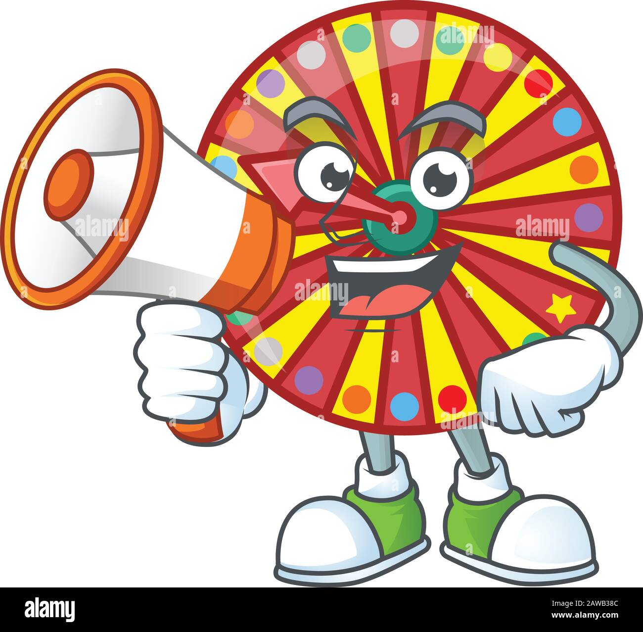 A chilly cartoon character of wheel fortune with a megaphone Stock ...