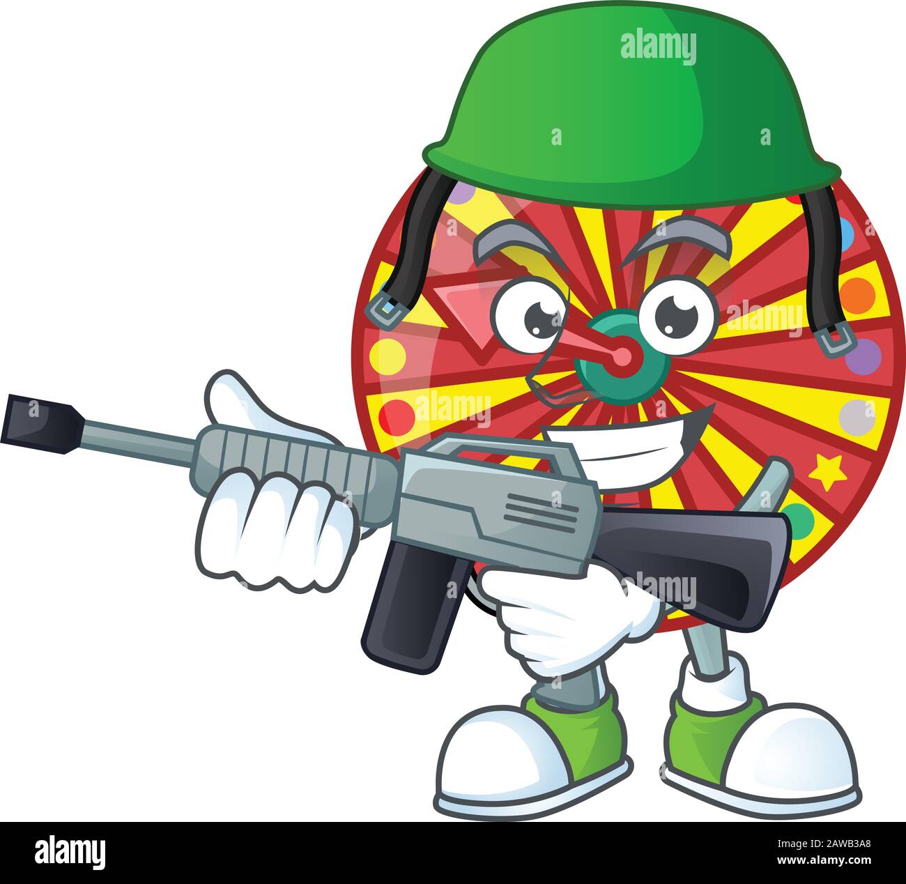 Wheel fortune mascot design in an Army uniform with machine gun Stock ...