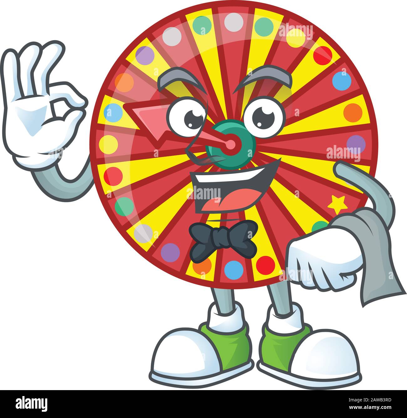 A wheel fortune cartoon mascot working as a Waiter Stock Vector Image ...
