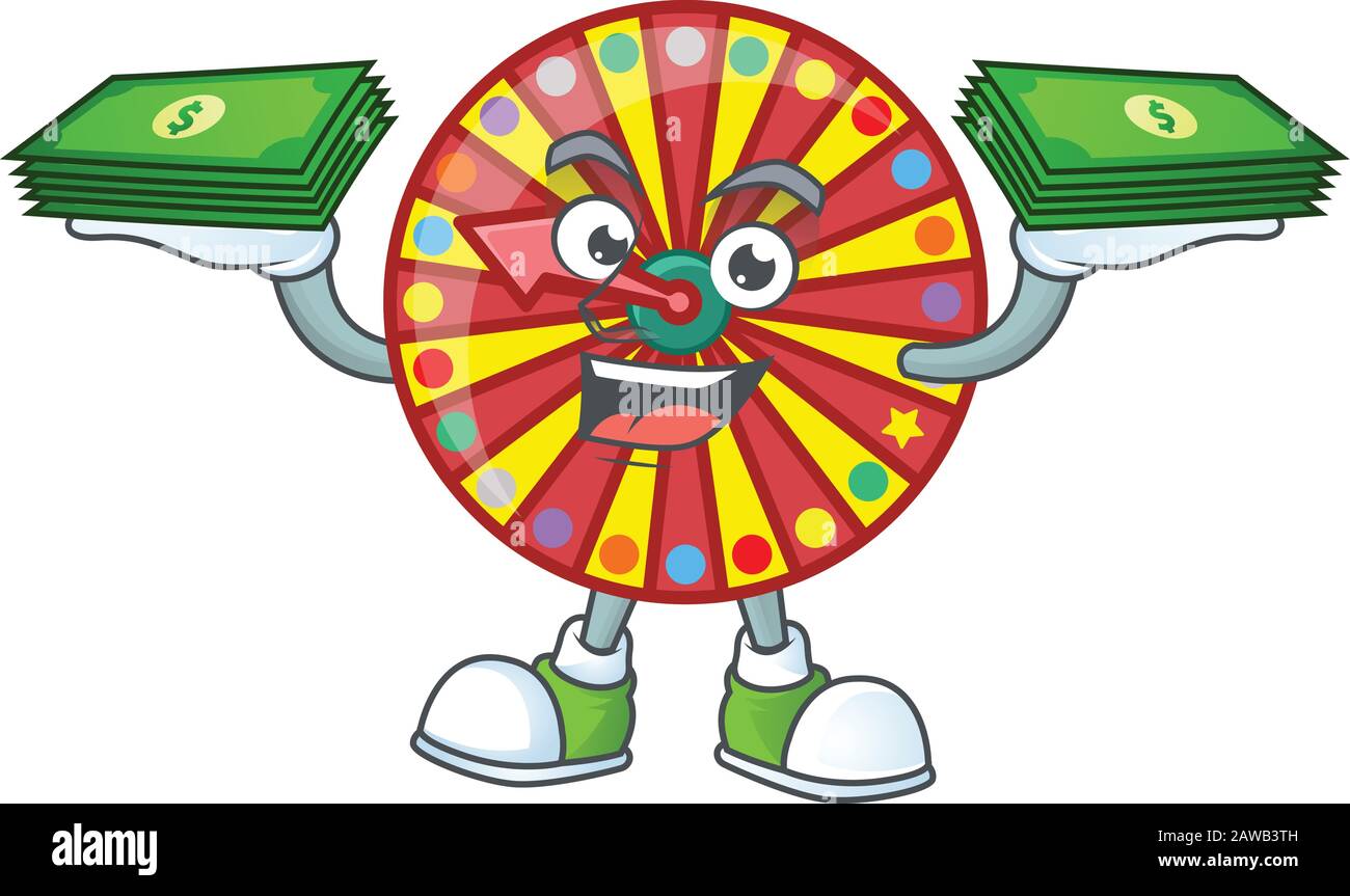 rich and famous wheel fortune cartoon character with money on hands ...
