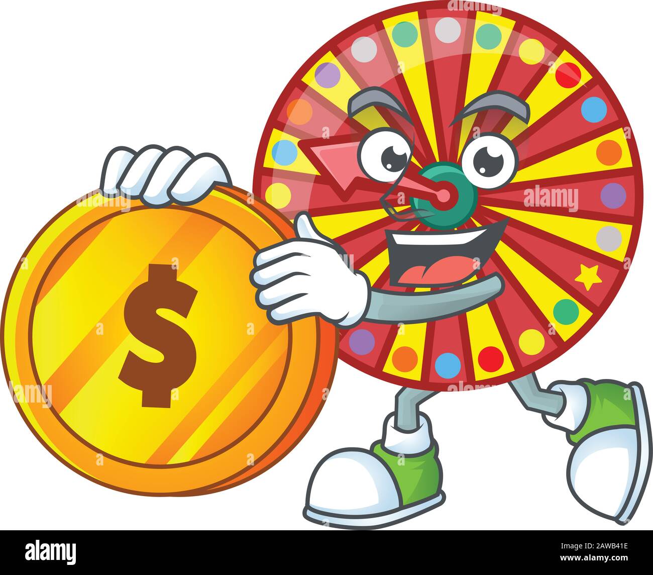 an elegant wheel fortune mascot cartoon design with gold coin Stock ...
