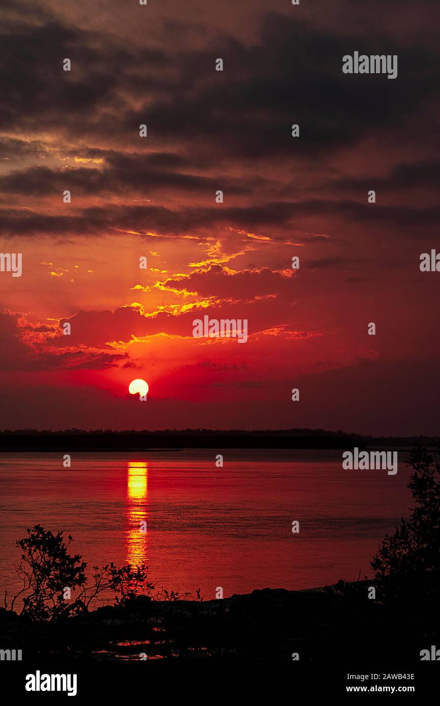 Red sunset over Burrum River Queensland Australia Stock Photo - Alamy
