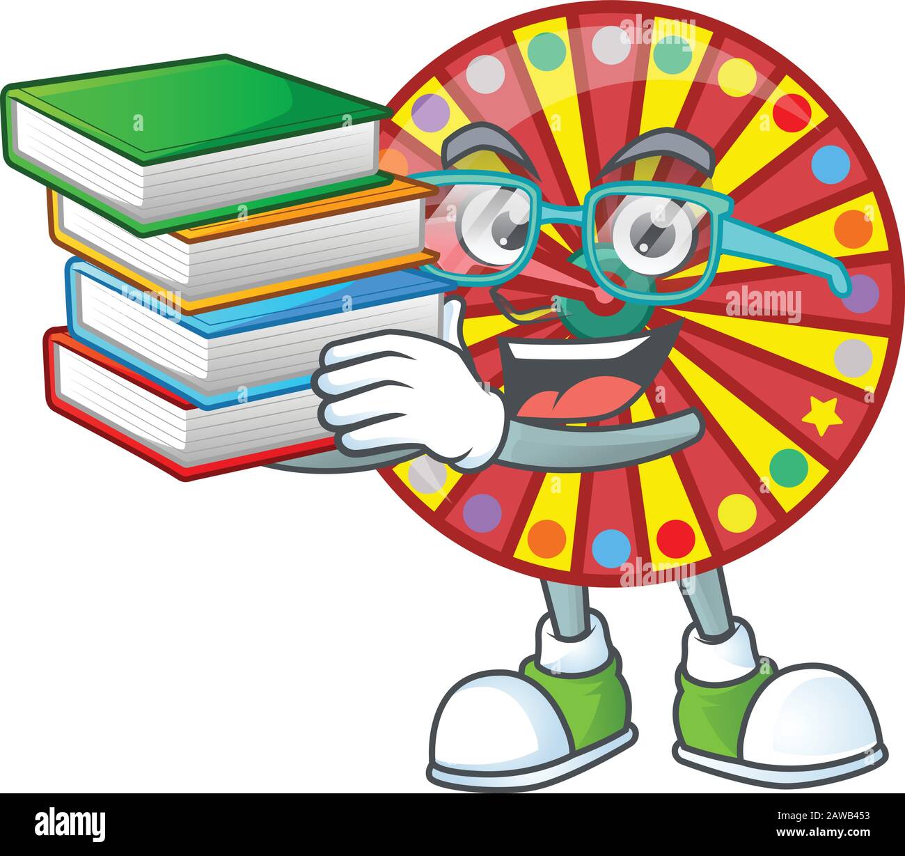 A brainy clever cartoon character of wheel fortune studying with some ...