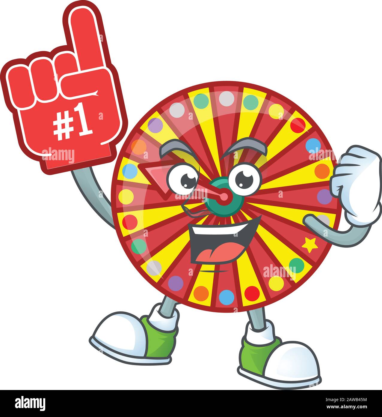 A cartoon design of wheel fortune holding a Foam finger Stock Vector ...