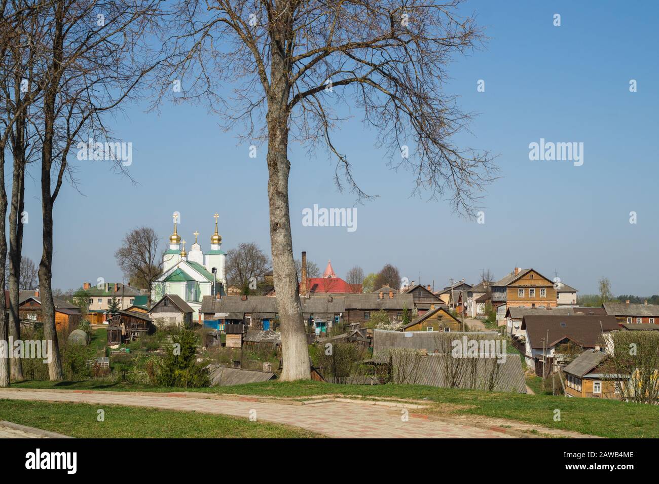 Small village with church in the province Stock Photo - Alamy