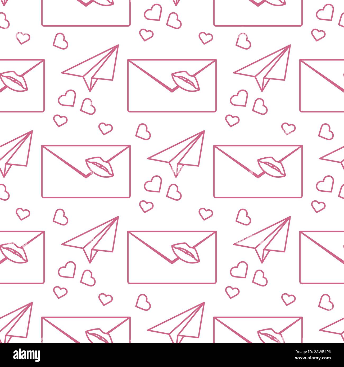 Vector seamless pattern Happy Valentine's Day. Envelope with lipstick ...