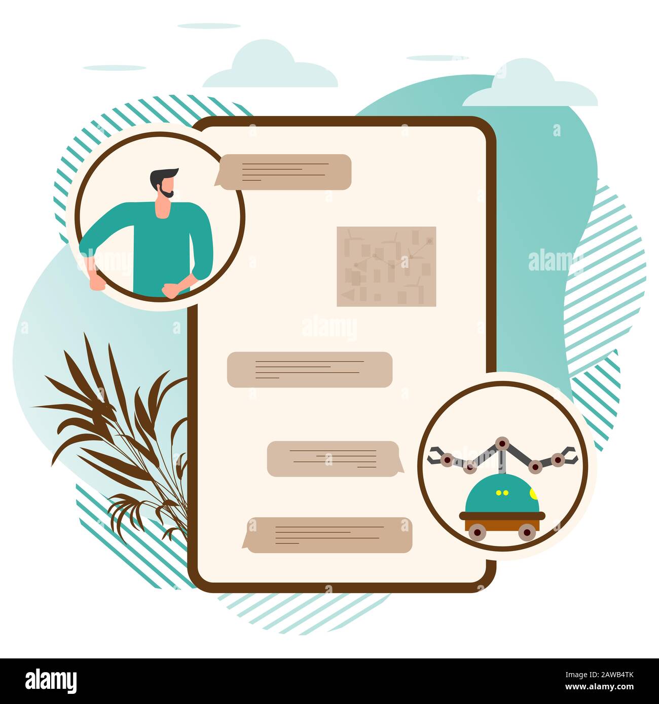 Vector illustration Robot corresponded with human. Chat bot virtual ...