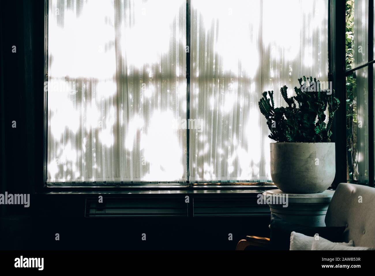 white see through sheer window curtain at home. transparent fabric ...