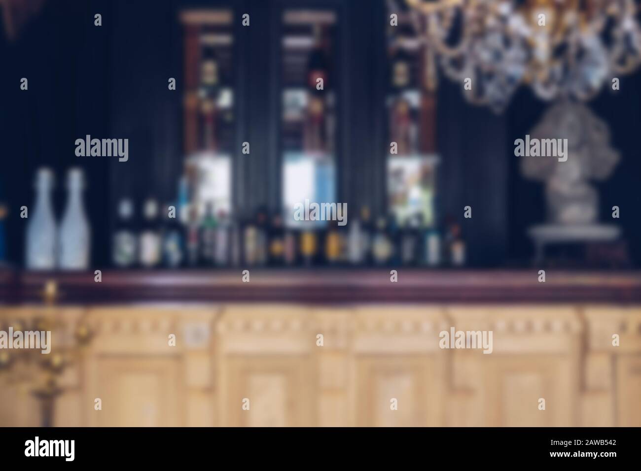 blue bar pub counter in cafeteria restaurant. defocused blur background ...