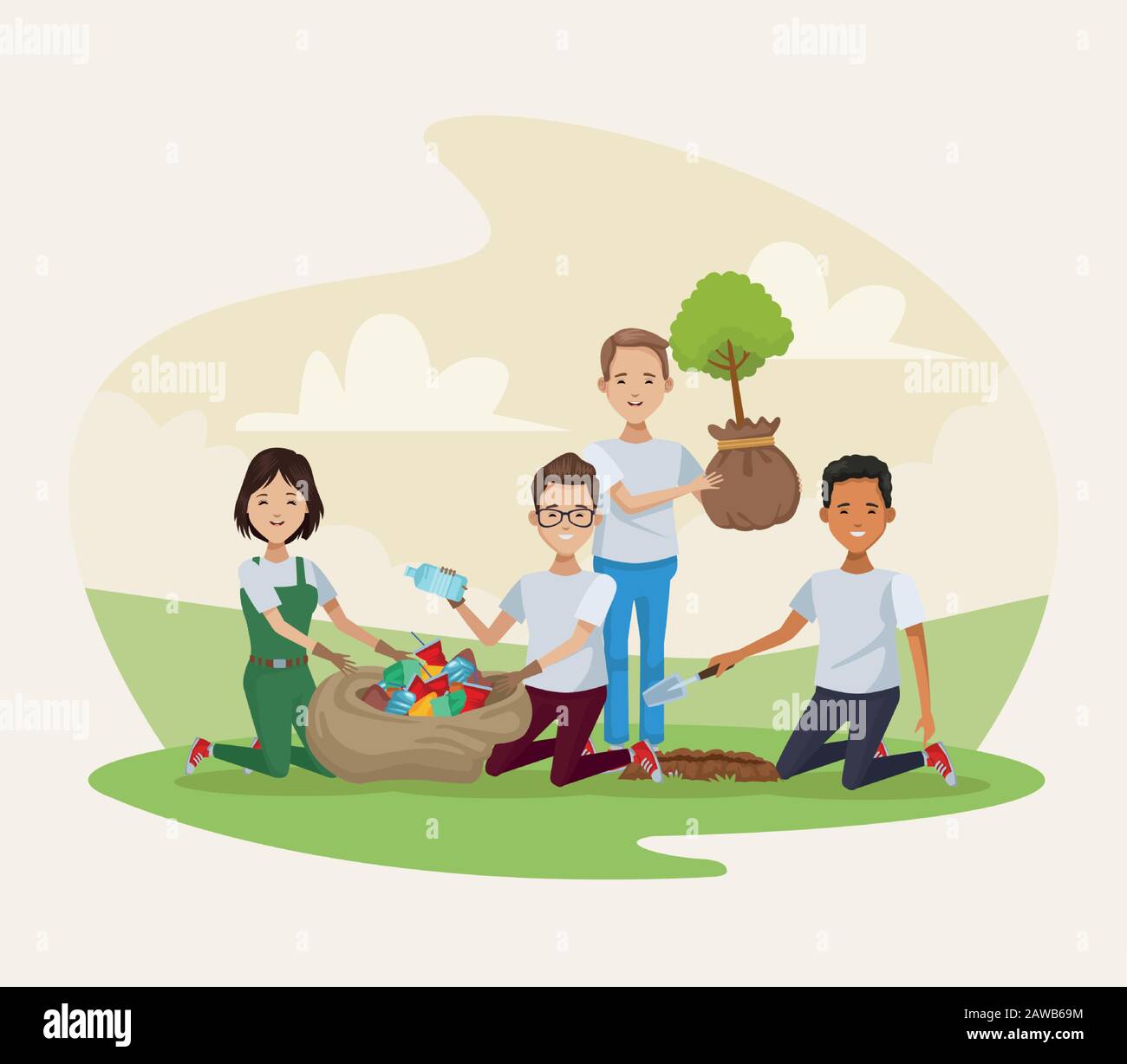group of people planting in the camp Stock Vector Image & Art - Alamy