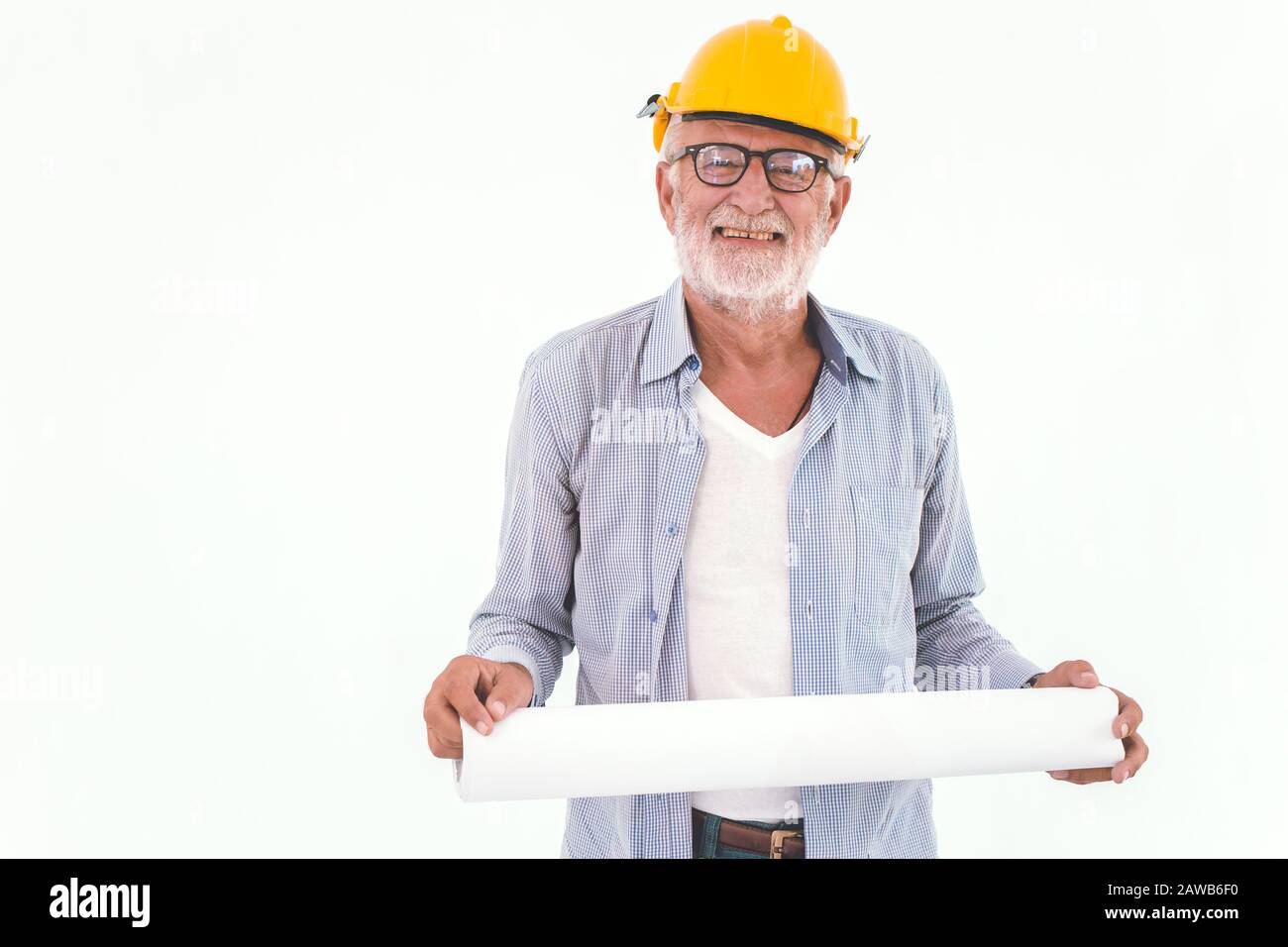 portrait of senior home engineer builder prosessional worker isolated ...