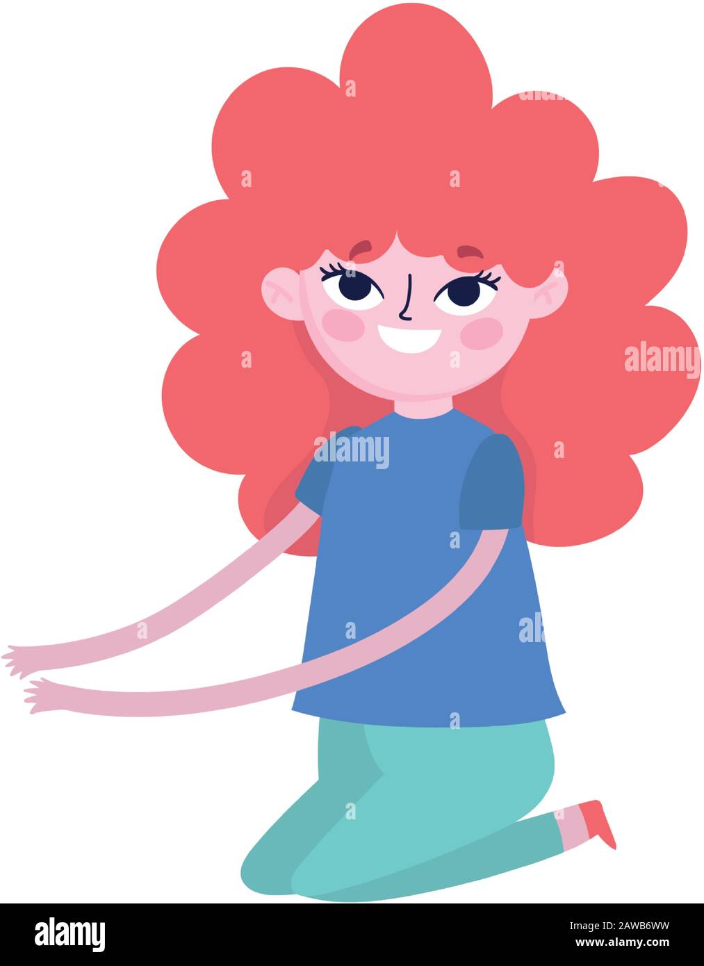 kneeling young woman cartoon character on white background vector ...
