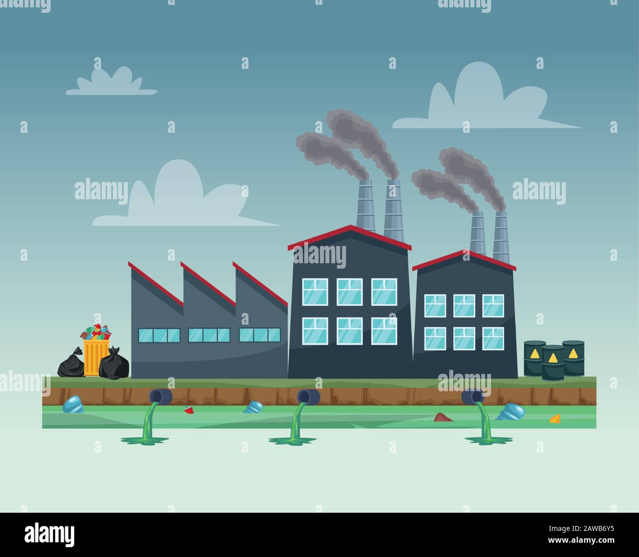 Scene factory water pollution illustration hi-res stock photography and ...